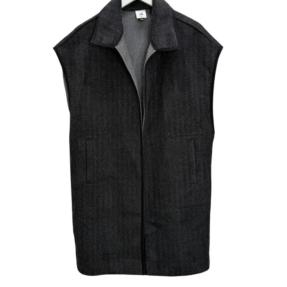 CAbi | Jackets & Coats | Cabi Womens Gray Black Novel Open Front Vest ...